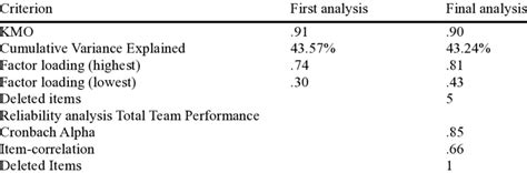 Results Explorative Factor Analysis And Reliability Analysis For Team