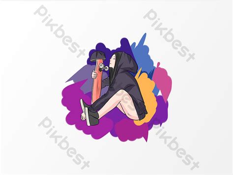 스케이트 보드 트렌드 소녀 만화 요소 일러스트 Png Psd 무료 다운로드 Pikbest
