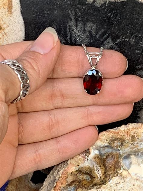 Garnet Pendant Set With Sterling Silver Faceted Natural Red Etsy