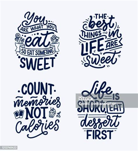 재미있는 속담 카페 또는 베이커리 인쇄에 대한 영감 따옴표로 설정합니다 엠보싱 테이프와 브러쉬 서예 손으로 그린 스타일의 디저트 문자 슬로건 벡터 유머에 대한 스톡 벡터