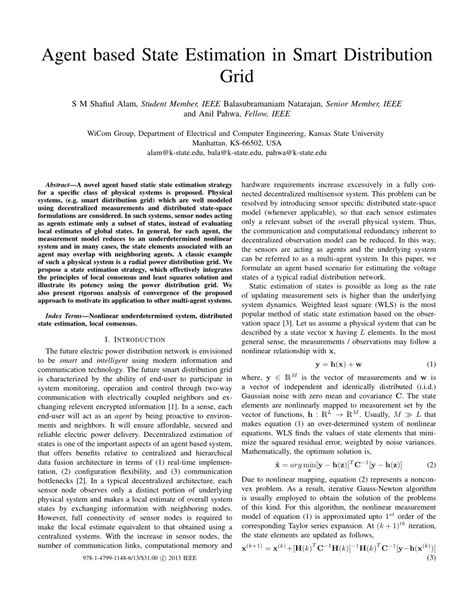Pdf Agent Based State Estimation In Smart Distribution Grid