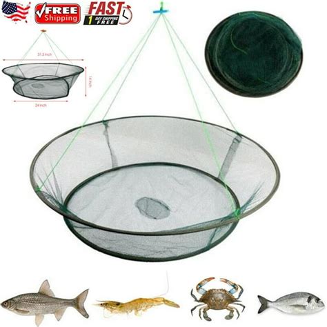 Foldable Fishing Bait Trap Cast Net Cage Fishing Tackle 6 Holes