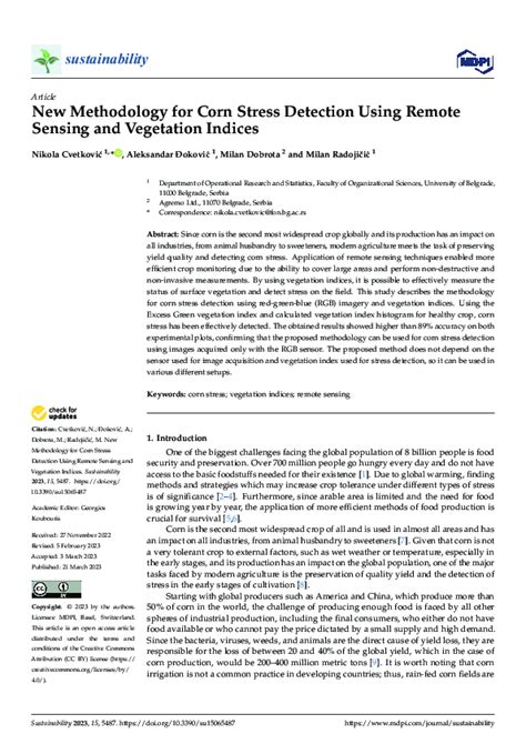 Pdf New Methodology For Corn Stress Detection Using Remote Sensing And Vegetation Indices