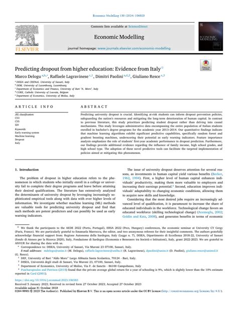 Predicting Dropout From Higher Education Evidence From Italy Pdf