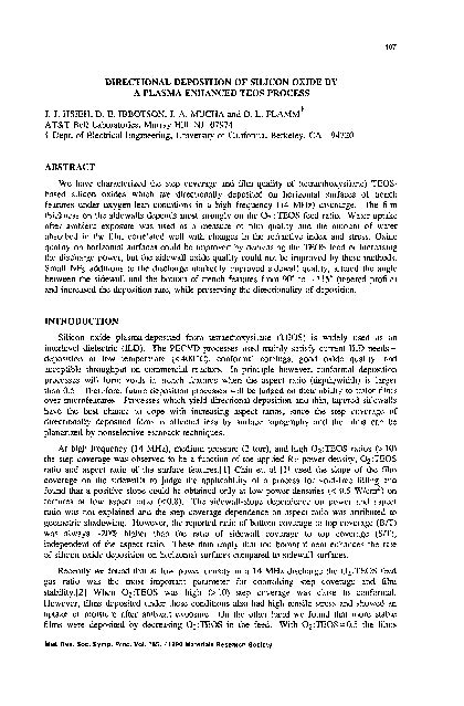 Pdf Directional Deposition Of Silicon Oxide By A Plasma Enhanced Teos