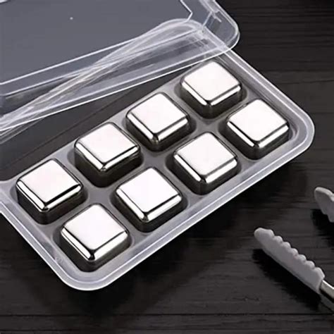 Камни для виски металлические серебряный цвет 8 шт щипцы (8silvercube ...