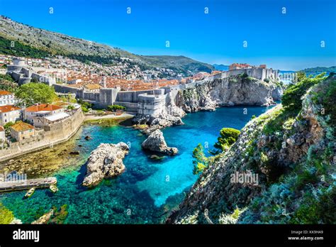Aerial View At Famous Coastal Town Dubrovnik Adriatic Sea In Croatia