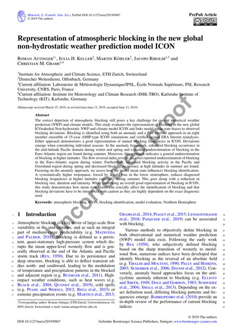 Pdf Representation Of Atmospheric Blocking In The New Global Non Hydrostatic Weather