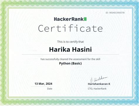 Harika Hasini On Linkedin Python Hackerrank Certification