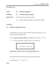 LECTURE OF RANDOM VARIABLEstu Docx Mathematics QS O Topic Random Variables Lesson