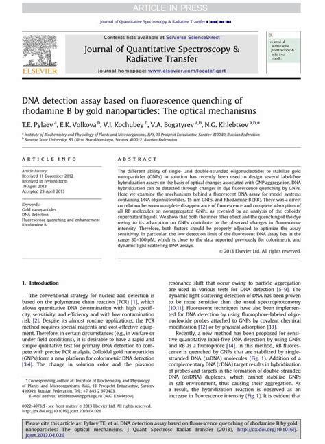 Pdf Dna Detection Assay Based On Fluorescence Quenching Of Rhodamine B By Gold Nanoparticles