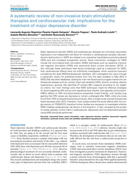 Pdf A Systematic Review Of Non Invasive Brain Stimulation Therapies And Cardiovascular Risk