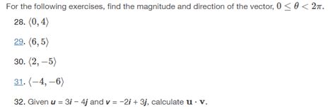 solved for the following exercises find the magnitude and