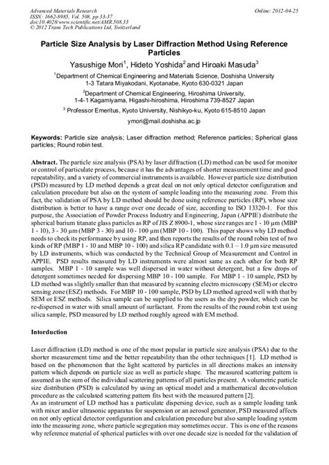 Particle Size Analysis By Laser Diffraction Method Using Reference Particles Scientific Net