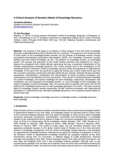 Pdf A Critical Analysis Of Nonakas Model Of Knowledge Dynamics
