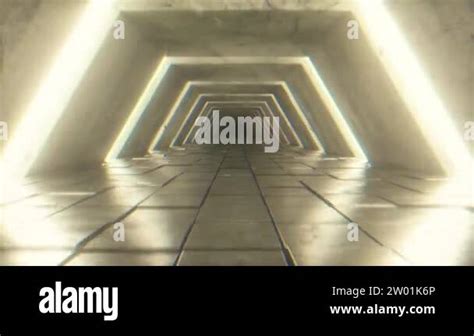 Flying In Futuristic Tunnel With Fluorescent Ultraviolet Lights Sci Fi
