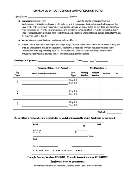 Employee Direct Deposit Authorization Form Pdf