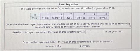 Solved Linear RegressionThe Table Below Shows The Value V Chegg