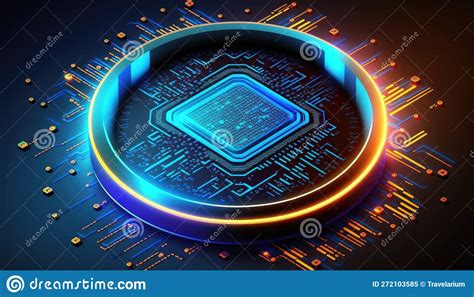 Futuristic Modern New Computer Processor Chip Colorful Neon Glowing