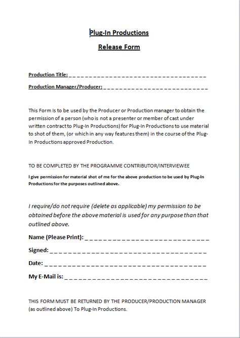 Release Contract Free Printable Documents Release Contract Free Printable Documents