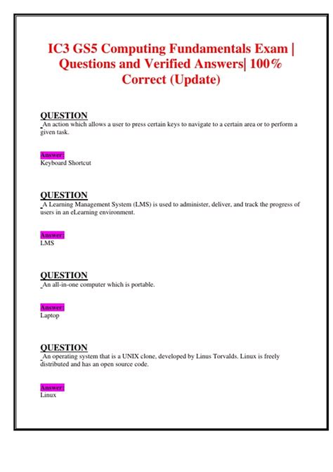 Ic3 Gs5 Computing Fundamentals Exam Questions And Verified Answers