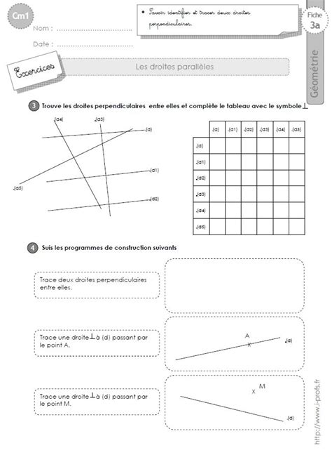 Cm1 Exercices Les Droites Perpendiculaires Droites Perpendiculaires