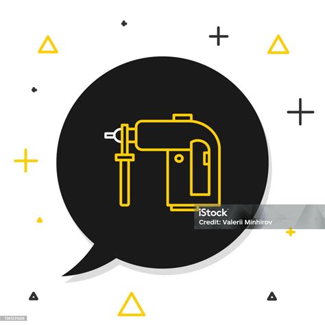 흰색 배경에 격리 된 라인 전기 회전 해머 드릴 머신 아이콘 건설 마무리 수리 작업을 위한 작업 도구 다채로운 개요 개념 벡터