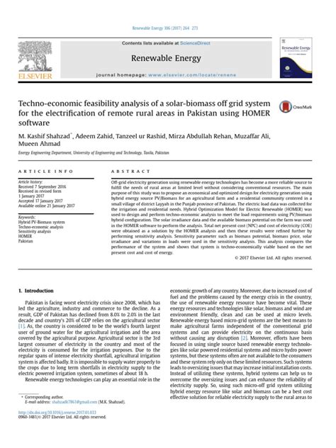Techno Economic Feasibility Analysis Of A Solar Biomass Off Grid System