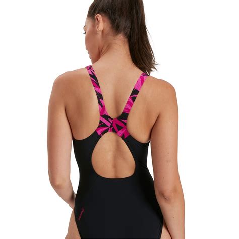 Speedo | Hyperboom Splice Muscleback Swimsuit | Sort/Pink | Sports World
