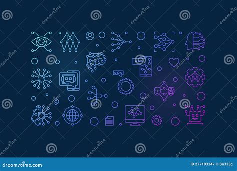 Ml Or Machine Learning Horizontal Outline Creative Banner Vector Illustration Stock Vector