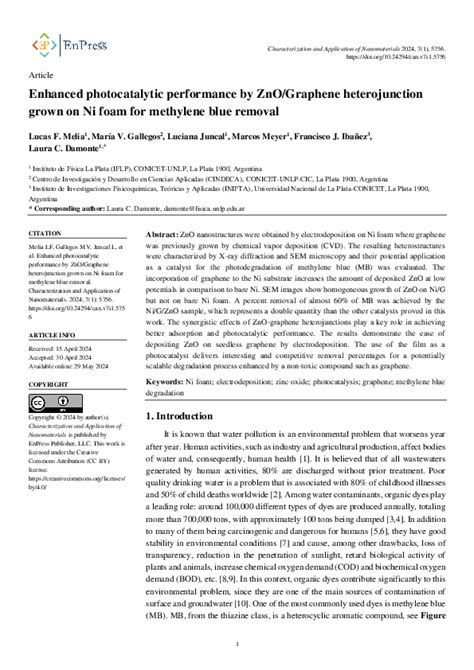 Pdf Enhanced Photocatalytic Performance By Znographene Heterojunction Grown On Ni Foam For