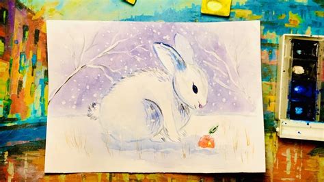 Рисуем зайчика акварелью Как нарисовать зайца красками Youtube