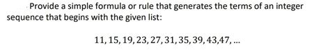 solved provide a simple formula or rule that generates the