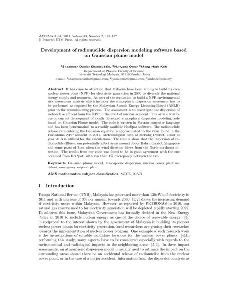 Pdf Development Of Radionuclide Dispersion Modeling Software Based On Gaussian Plume Model
