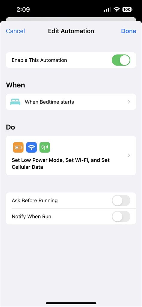 automation to enable wifi and cellular and disable battery saver when i