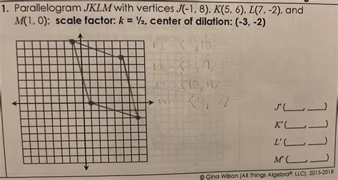 1 parallelogram jklm with vertices j 1 8 k 5 6 l 7 2 and m 1