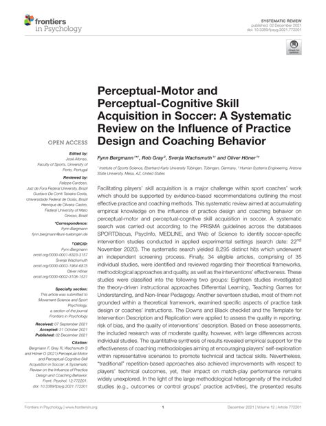 Pdf Perceptual Motor And Perceptual Cognitive Skill Acquisition In Soccer A Systematic Review