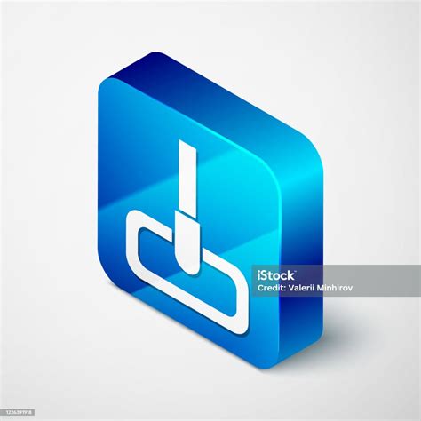 회색 배경에 격리된 등각칭 걸레 아이콘입니다 청소 서비스 개념입니다 파란색 사각형 버튼입니다 벡터 일러스트레이션 3차원 형태에 대한 스톡 벡터 아트 및 기타 이미지 Istock