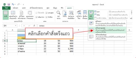 Microsoft Excel 2013 การตรึงแถวหรือคอลัมน์