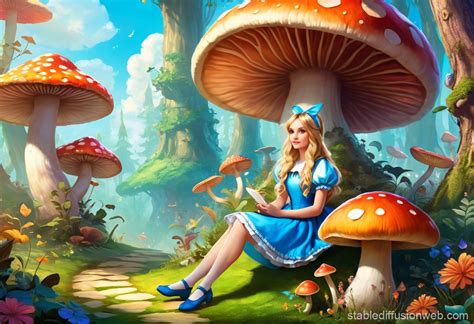 Alice On A Mushroom In A Forest Stable Diffusion Online
