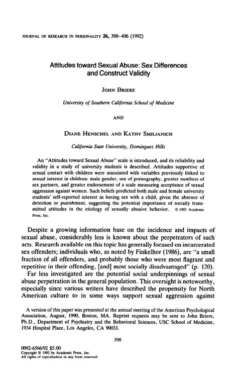 Pdf Attitudes Toward Sexual Abuse Sex Differences And Construct Validity