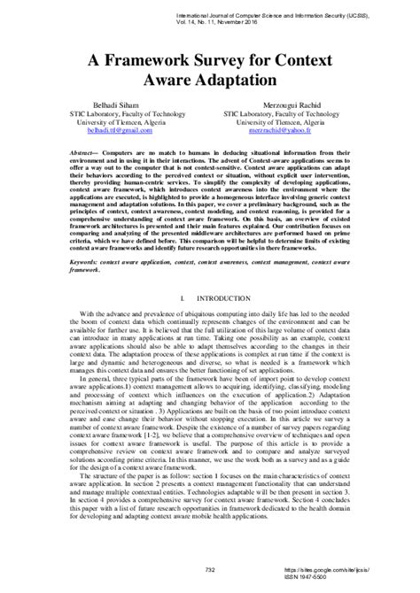 Pdf A Framework Survey For Context Aware Adaptation Journal Of
