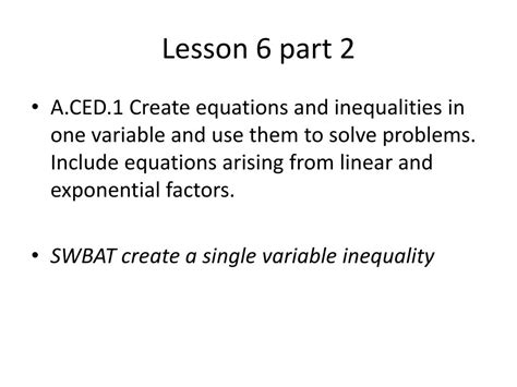Ppt Lesson 6 Creating Single Variable Equations And Inequalities