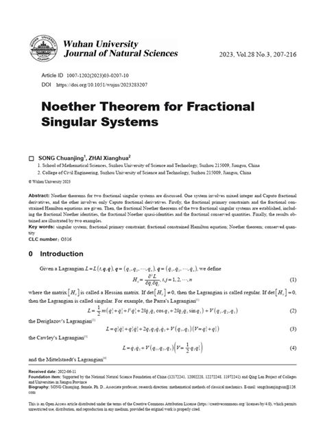 noether theorem for fractional singular systems pdf noether s