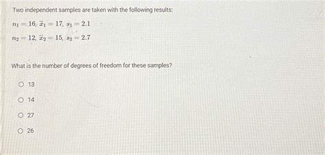 solved two independent samples are taken with the following
