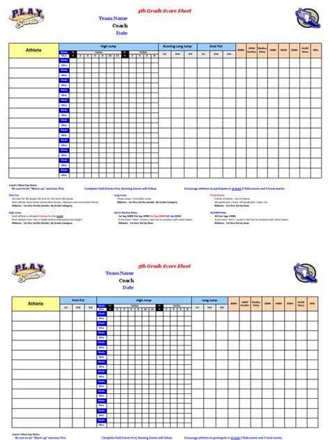 Track And Field Score Sheets Printable Free