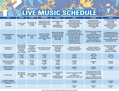 Music Schedule November 2025 Siesta Sand