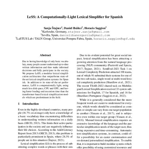 Less A Computationally Light Lexical Simplifier For Spanish Acl
