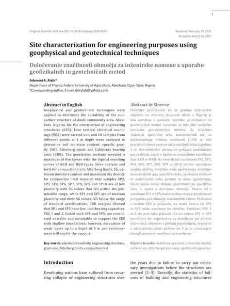 Pdf Site Characterization For Engineering Purposes Using Geophysical And Geotechnical Techniques