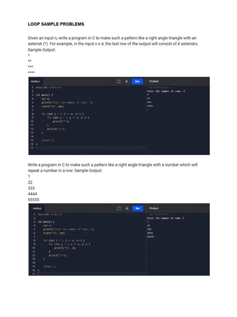 C Programming Loops And Switch Practice Sheet Pdf